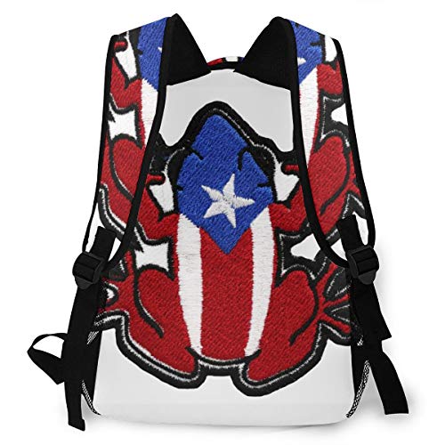 YANGPI Fashion Unisex Backpack Puerto Rico Flag Frog Bookbag Lightweight Laptop Bag For School Travel Outdoor Camping
