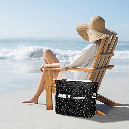 BHAHB Beach Bag Beach Tote Pool Bag Large Waterproof Tote Bag with Wet Pocket,Shoulder Bag with Zipper for Women Girls-Black Leopard Cheetah Pattern
