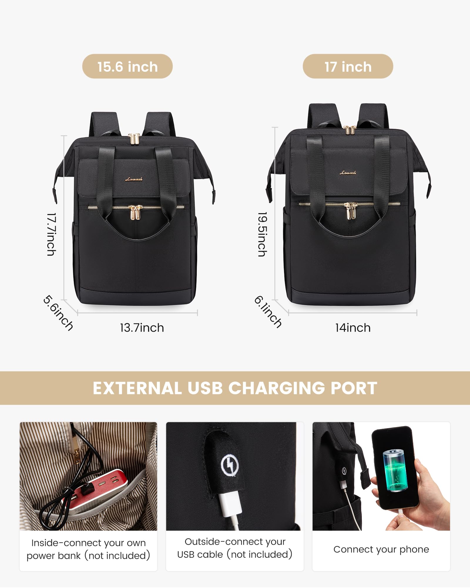 LOVEVOOK Laptop Backpack for Women Men, 17 Inch Work Backpacks Purse with USB Port, Waterproof Nurse Teacher Bag, Wide Open Business Travel Computer Backpack, Convertible College Tote Daypack