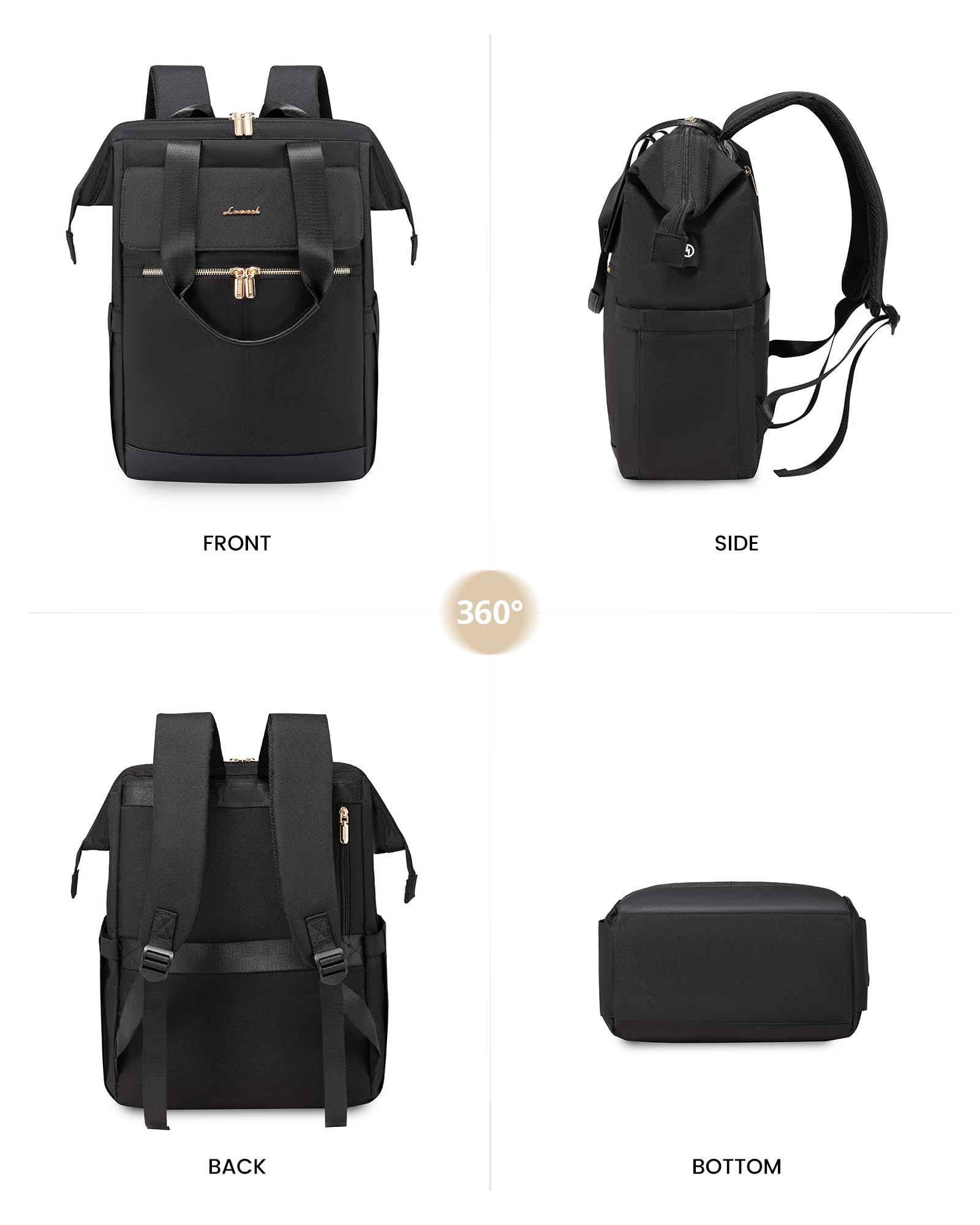 LOVEVOOK Laptop Backpack for Women Men, 17 Inch Work Backpacks Purse with USB Port, Waterproof Nurse Teacher Bag, Wide Open Business Travel Computer Backpack, Convertible College Tote Daypack