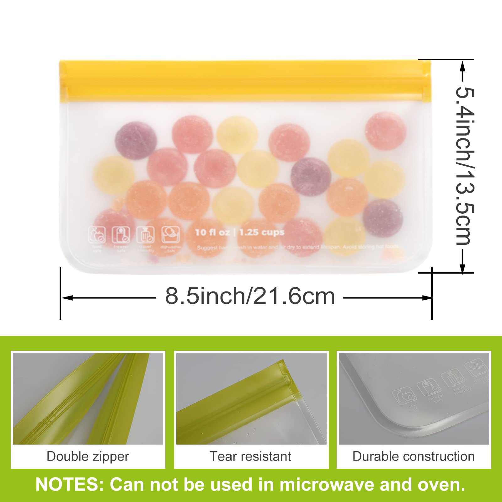 Roonoo 10 Pack Dishwasher Safe Reusable Snack Bags, Reusable Storage BPA Free Freezer Bags, Leakproof Bags Food Storage