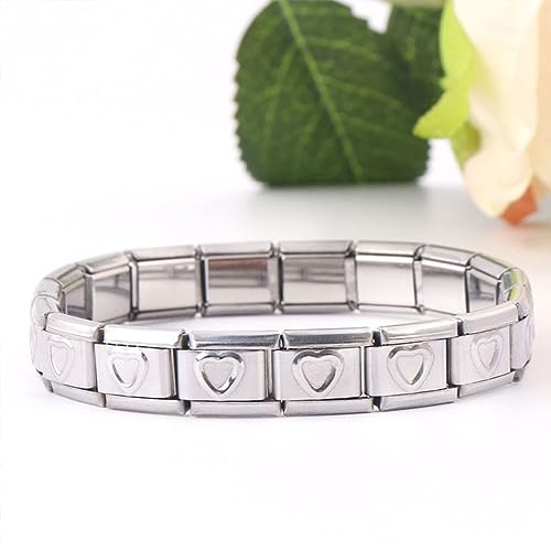 YANCHUN 2 Pcs Italian Charm Bracelets for Women Shiny 9mm Italian Starter Charm Bracelet Starting at 18 Links for 6” Wrist Size Interlocking Stainless Steel Modular Links