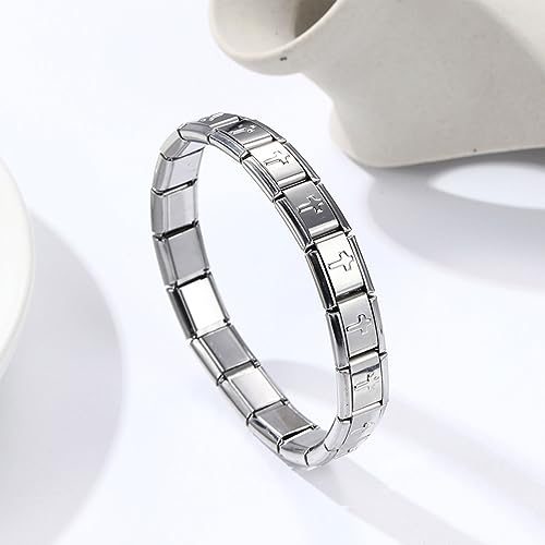 YANCHUN 2 Pcs Italian Charm Bracelets for Women Shiny 9mm Italian Starter Charm Bracelet Starting at 18 Links for 6” Wrist Size Interlocking Stainless Steel Modular Links