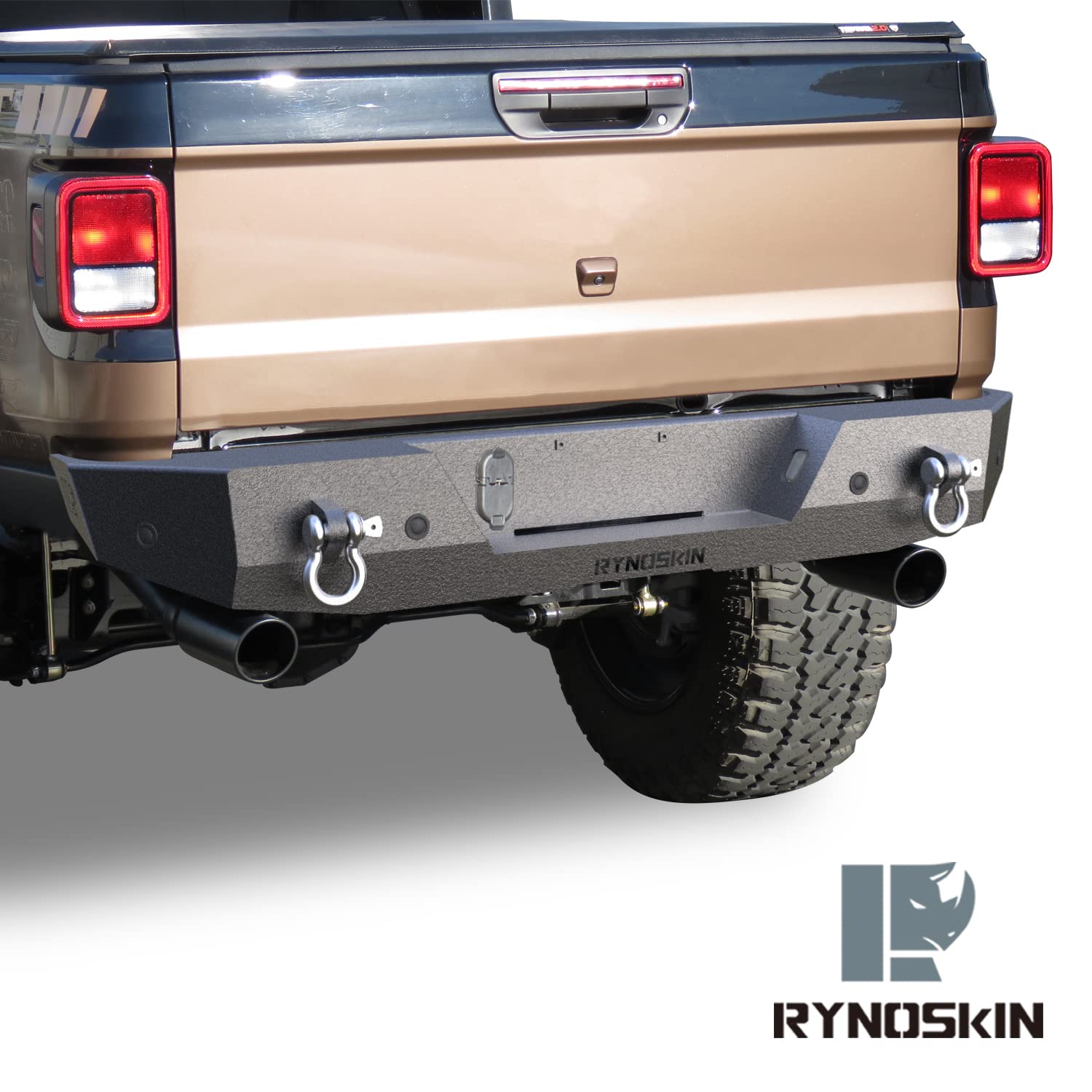 RYNOSKIN Rear Bumper Fit 2020-2025 Jeep Gladiator JT Heavy Duty Gladiator Rear Bumper Guard with D-Rings Can Add License Plate Lights Heavy Texture Black