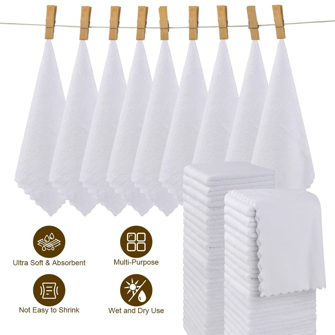 Orighty Washcloths 48 Pack, Ultra Soft Face Cloths 12 x 12 inch, Absorbent & Quick Drying Coral Velvet Washcloth Bulk, Multi-Purpose Face Cloth for Household, Cleansing and Sport (White)