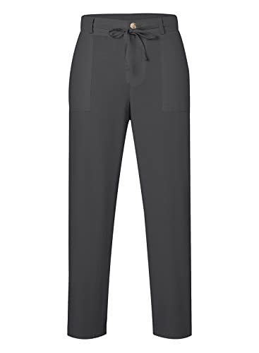 JMIERR Mens Casual Linen Pants Loose Fit Lightweight Elastic Drawstring Trousers Summer Beach Yoga Pant US 38(XL) Dark Grey
