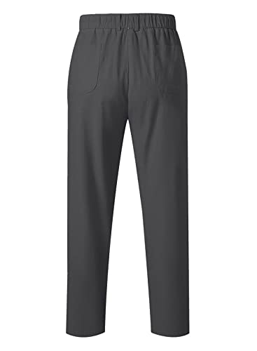JMIERR Mens Casual Linen Pants Loose Fit Lightweight Elastic Drawstring Trousers Summer Beach Yoga Pant US 38(XL) Dark Grey