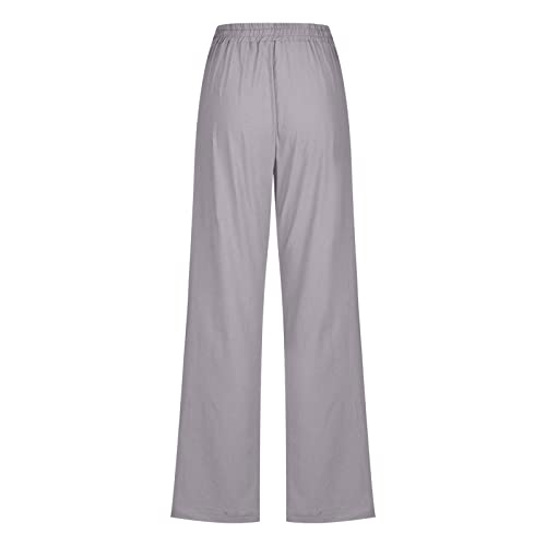 Women High Waisted Wide Leg Pants Casual Drawstring Elastic Trousers Comfy Straight Leg Long Pants for (Silver, XL)