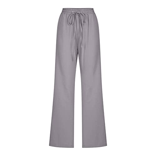 Women High Waisted Wide Leg Pants Casual Drawstring Elastic Trousers Comfy Straight Leg Long Pants for (Silver, XL)