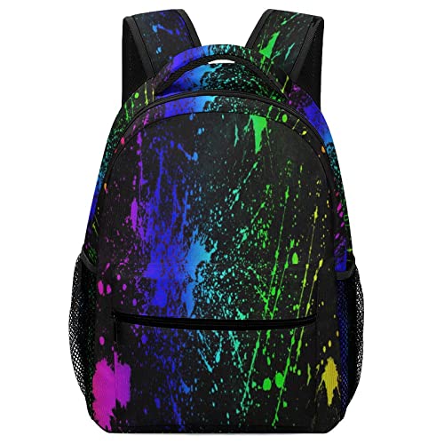 Glow in Dark Splatter Neon School Backpack 16 Inch for Girls Boys Casual Bag Prints Bookbags Backpack for Supplies