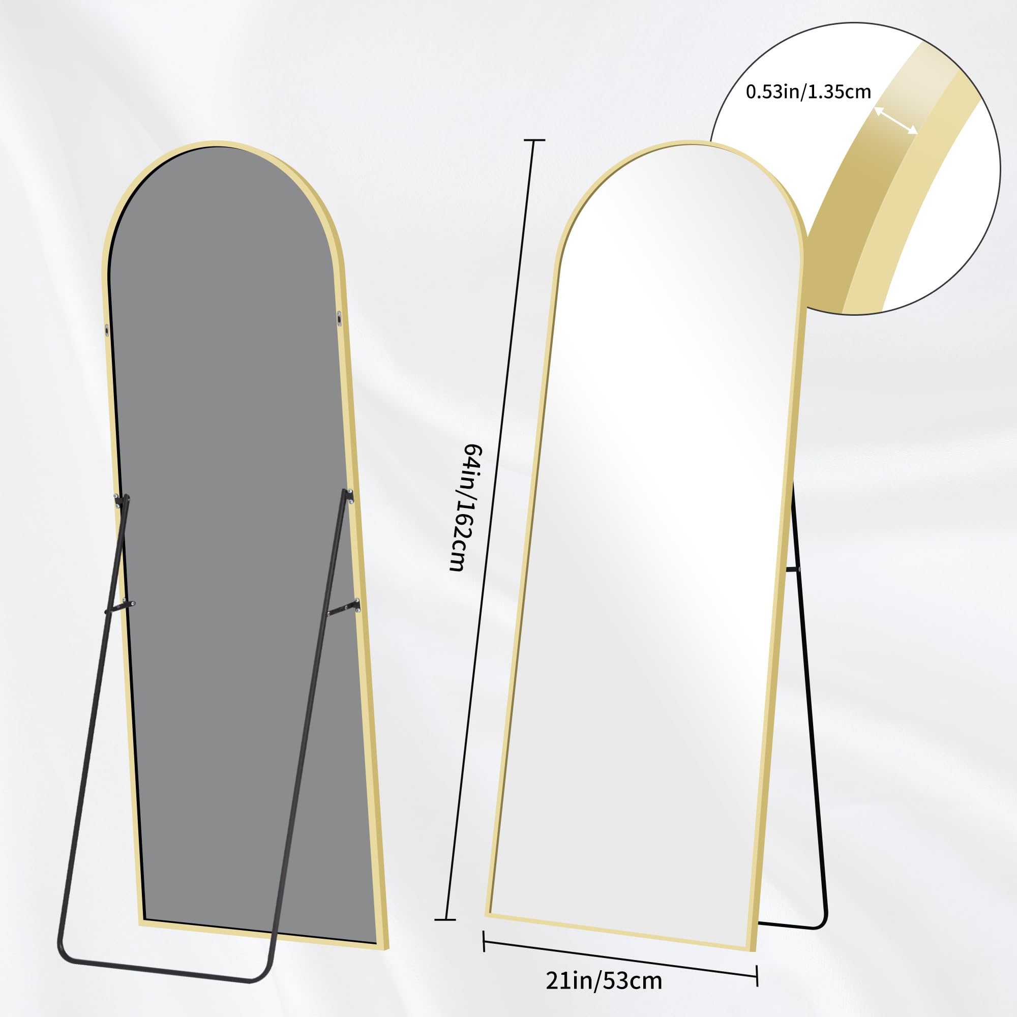 BONEWEI 64"x21" Big Wall Mirror with Stand Mounted for Bedroom/Cloakroom/Dorm Room/Bathroom/Living Room