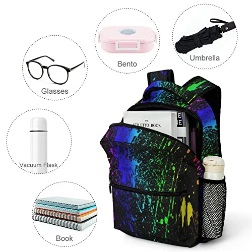 Glow in Dark Splatter Neon School Backpack 16 Inch for Girls Boys Casual Bag Prints Bookbags Backpack for Supplies