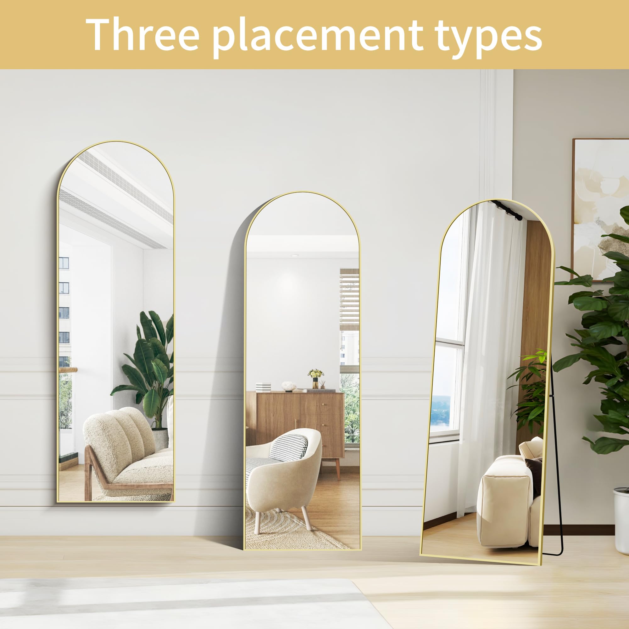 BONEWEI 64"x21" Big Wall Mirror with Stand Mounted for Bedroom/Cloakroom/Dorm Room/Bathroom/Living Room