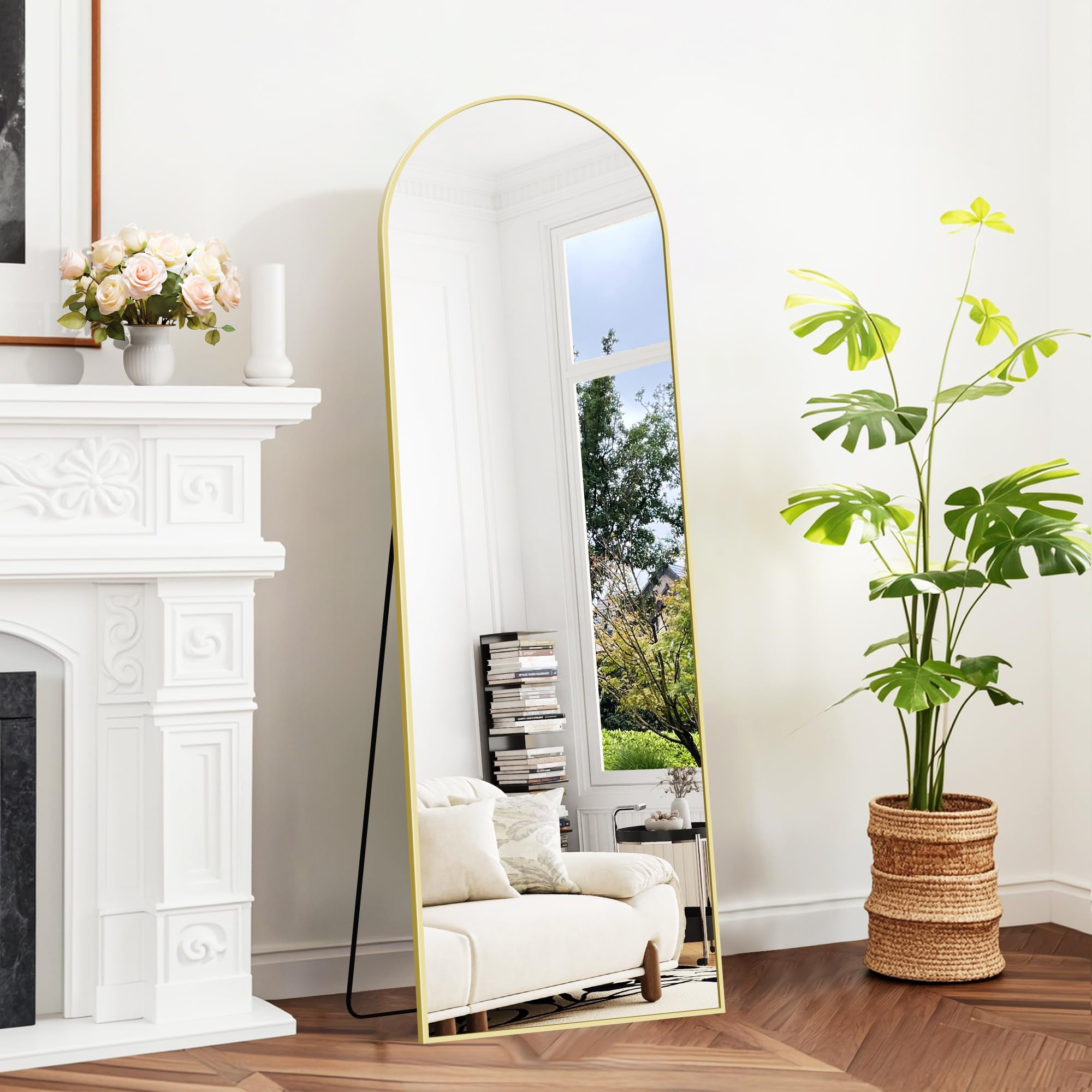 BONEWEI 64"x21" Big Wall Mirror with Stand Mounted for Bedroom/Cloakroom/Dorm Room/Bathroom/Living Room