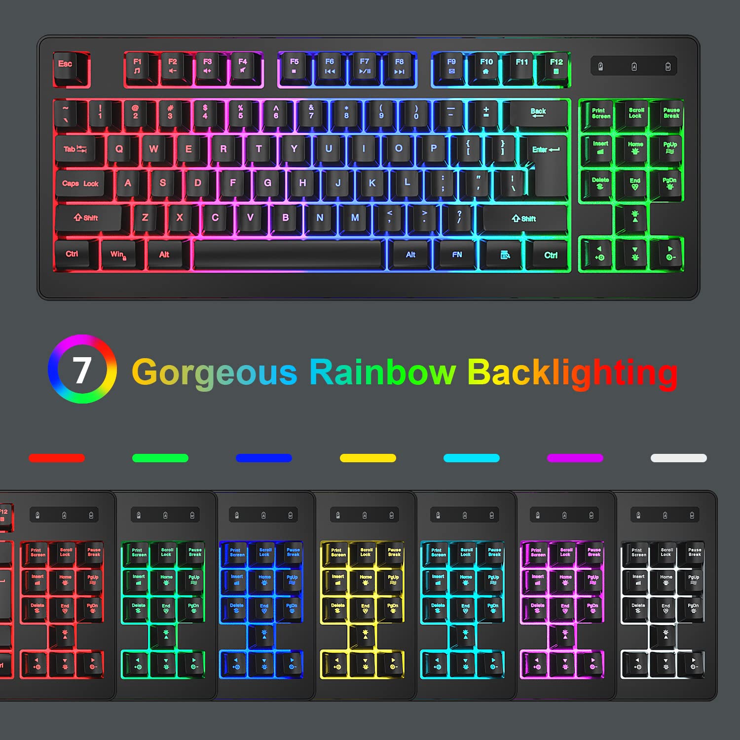 BlueFinger Wireless Gaming Keyboard and Mouse Combo, Long Lasting Rechargeable Battery 87 Keys RGB Rainbow Backlit Gaming Keyboard & Ergonomic Light Up Gaming Mice for Mac Laptop Computer PC Gamer