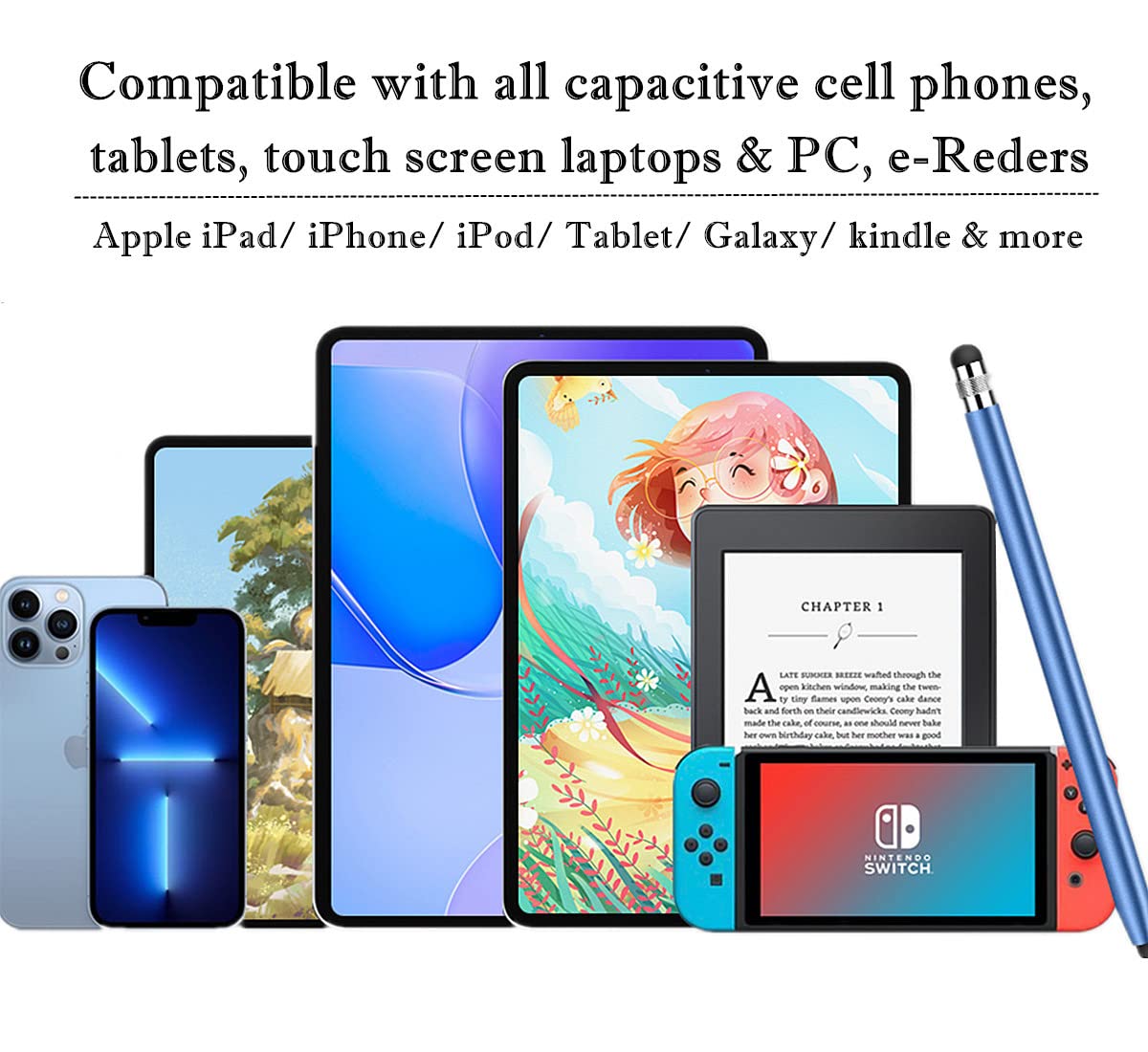 Smozer Stylus Pens for Touch Screens(4-Pack), Sensitivity & Precision Stylus Pens for iPhone/iPad/Samsung Galaxy/Tablets and All capacitive Touch Screen Devices + 8 Replaceable Rubber Tips