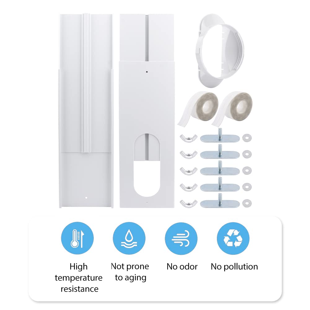 CALIDAKA Portable AC Window Kit,Air Conditioner Window Kit with 2pack 3m Seal,Universal Window Seal Kit Adjustable Sliding AC Vent Kit for 5.1/5.9 inch Exhaust Hose(white)