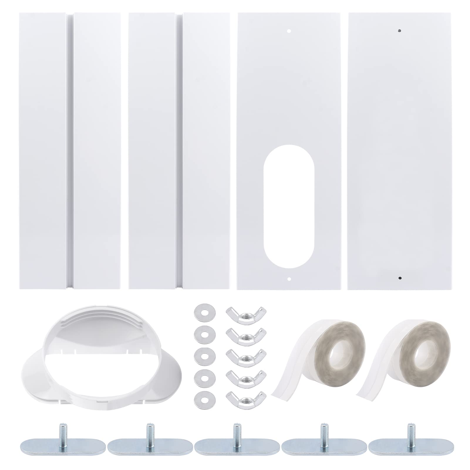 CALIDAKA Portable AC Window Kit,Air Conditioner Window Kit with 2pack 3m Seal,Universal Window Seal Kit Adjustable Sliding AC Vent Kit for 5.1/5.9 inch Exhaust Hose(white)