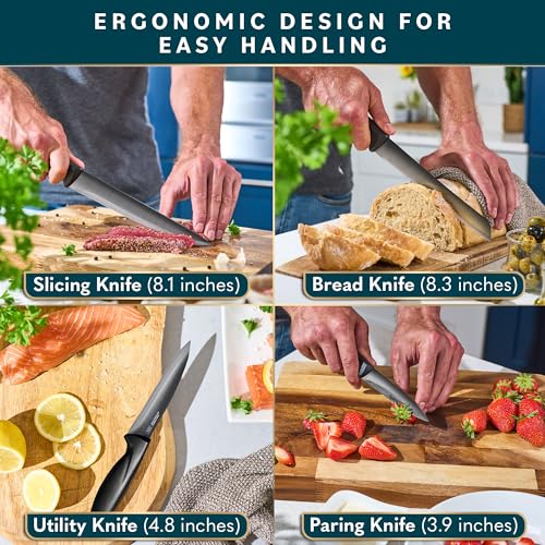 Home Hero Kitchen Knife Set with Sharpener - High Carbon Stainless Steel Knife Block Set with Ergonomic Handles (16 Pcs - Dark Wood)