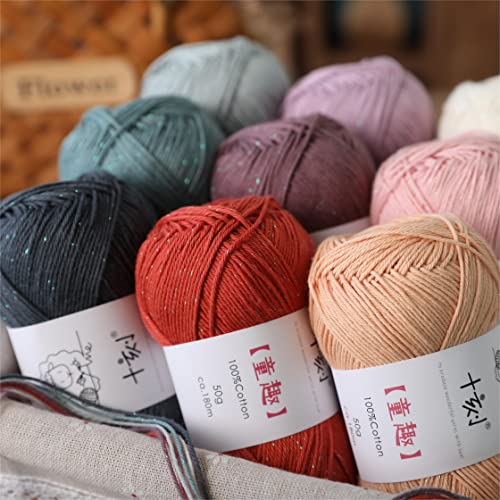 SHIKE Star River,100% Cotton Sparkle Yarn,5 Skeins Soft Shine Fine #2 Sport Weight for Knitting&Crochet,Per Skein 50g/197yds (Dark Green)