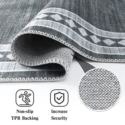 RUGSREAL Large Area Rug 8x10 Solid Rug Grey Bordered Rug Modern Geometric Boho Rug, Anti-Slip Backing Rugs for Living Room, Foldable Machine Washable Area Rug(8'x10', Grey)