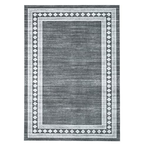 RUGSREAL Large Area Rug 8x10 Solid Rug Grey Bordered Rug Modern Geometric Boho Rug, Anti-Slip Backing Rugs for Living Room, Foldable Machine Washable Area Rug(8'x10', Grey)