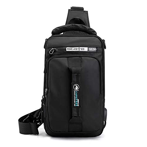 Shoulder Backpack Sling Chest Crossbody Bag Cover Pack Messenger Daypack Rucksack Bicycle Sport With USB Charging Port (Black)
