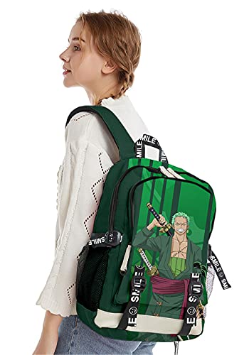 AMOMA Unisex Anime One Piece Daypacks Cosplay Luffy 3D Printed Lightweight Casual Multipurpose Canvas Backpack(One Size,Z-Green)