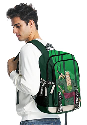 AMOMA Unisex Anime One Piece Daypacks Cosplay Luffy 3D Printed Lightweight Casual Multipurpose Canvas Backpack(One Size,Z-Green)