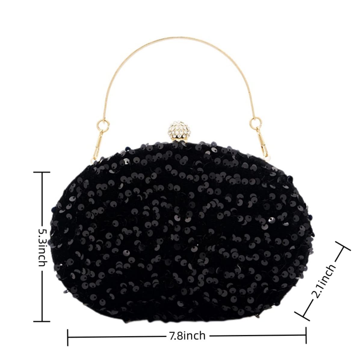 IAMUHI Sequins Evening Handbags and Purses for Women,Ladies Small Oval Top Handle Clutch Crossbody Bag with Chain,Black