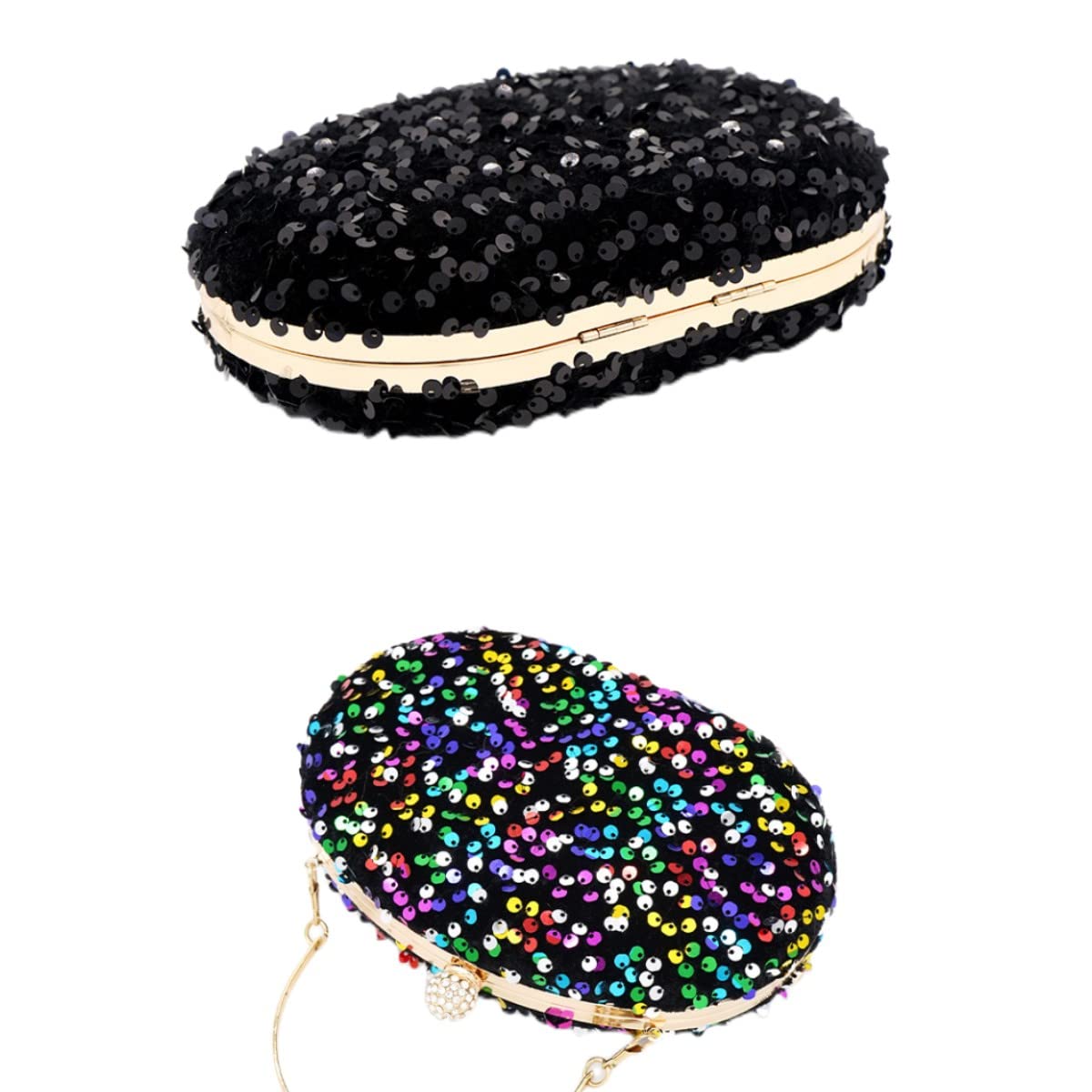 IAMUHI Sequins Evening Handbags and Purses for Women,Ladies Small Oval Top Handle Clutch Crossbody Bag with Chain,Black