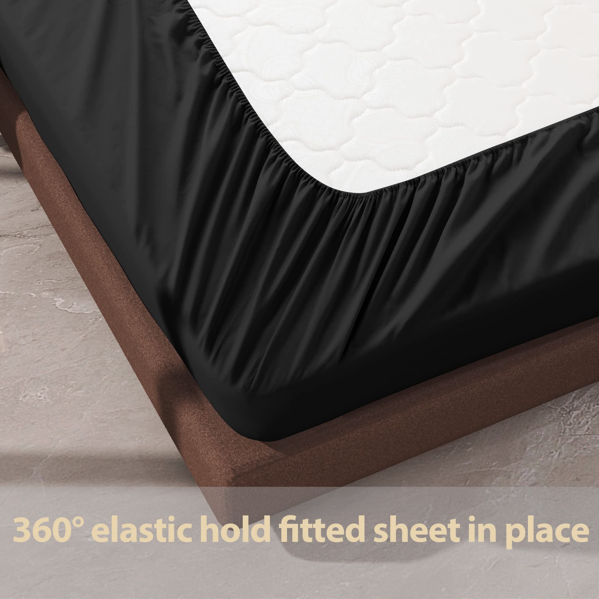 100% Egyptian Cotton Fitted Sheet Twin Size Black, 600 Thread Count, 8-16" Deep Pocket Sheet, Soft & Elastic Sateen Weave Bottom Sheet for Hotel & Home (Black, 1 Pack Fitted Sheet Only,Twin)