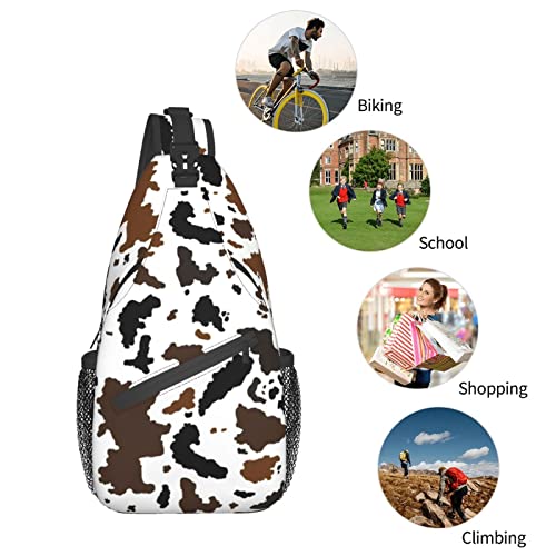 Cow Print Sling Backpack,Crossbody Sling Bag Travel Hiking Daypacks Pattern Rope Chest Shoulder Daypack For Men Women