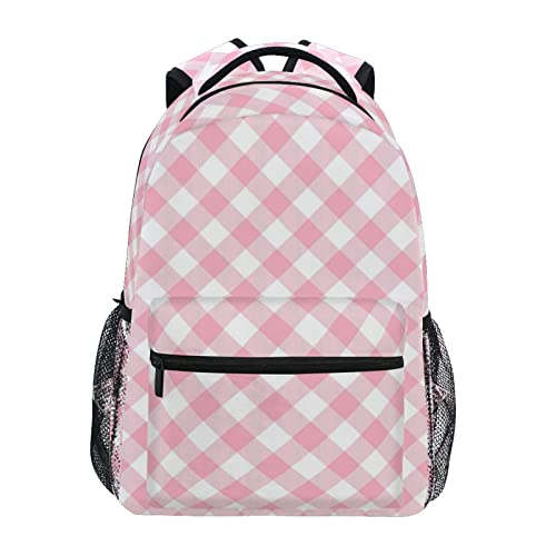 Kigai Pink Gingham Backpacks Waterproof Laptop Casual Daypack Tablet Travel Backpack School Bag with Multiple Pockets, M