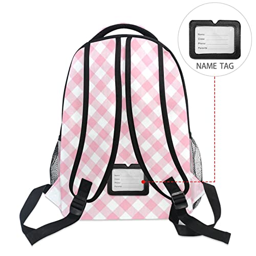 Kigai Pink Gingham Backpacks Waterproof Laptop Casual Daypack Tablet Travel Backpack School Bag with Multiple Pockets, M