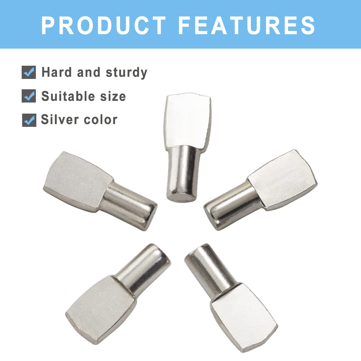 WINKING MOON 5mm Cabinet Shelf Pegs Spoon Shape Nickel Plated Metal Support Pins for Bookshelf Kitchen Furniture Adjustable Wood Shelves Holder (Pack of 80)