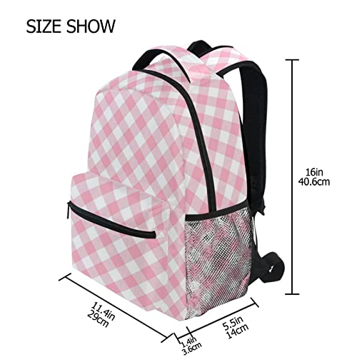 Kigai Pink Gingham Backpacks Waterproof Laptop Casual Daypack Tablet Travel Backpack School Bag with Multiple Pockets, M