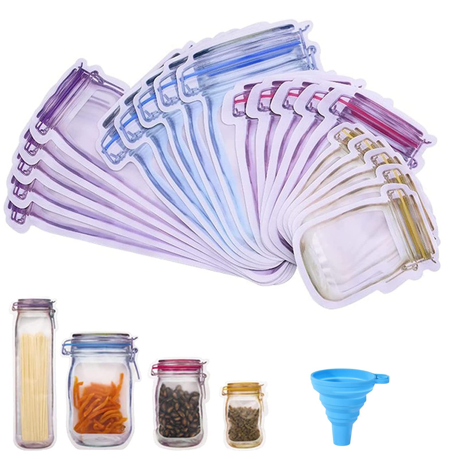 Reusable Mason Bottle Ziplock Bags - Chovys Mason Jar Bags, Mason Jar Bottle Bags, Mason Bottle Zip Lock Bags, Reusable Bags Silicone for Kitchen Camping Travel Office (20PCS)
