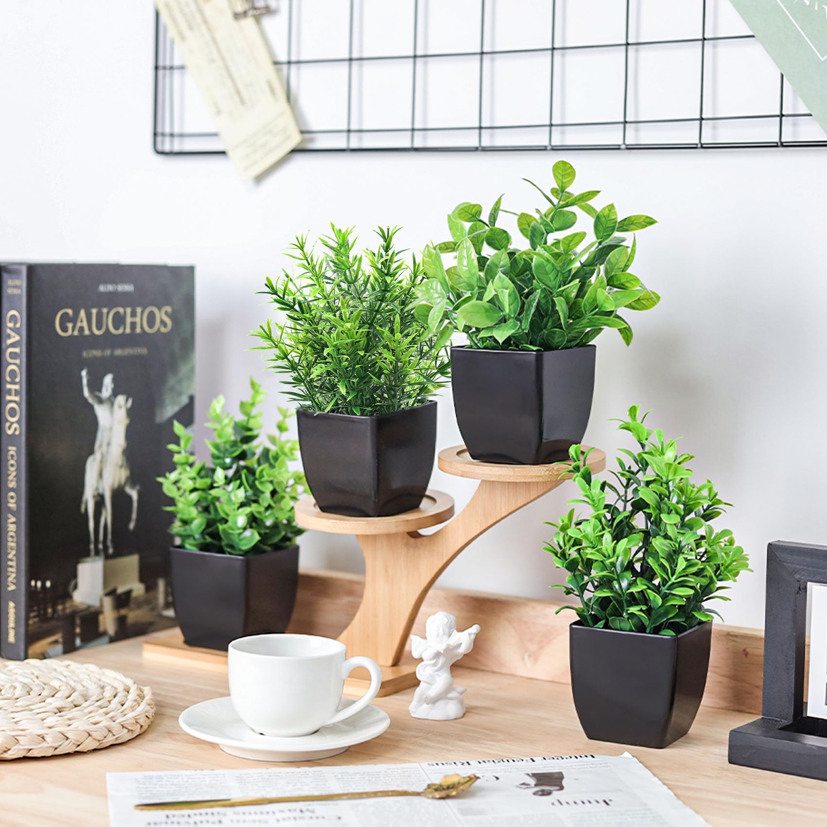 Der Rose 6 Pack Small Fake Plants Artificial Potted Faux Plants in Pot for Home Office Farmhouse Bathroom Shelf Decor Indoor