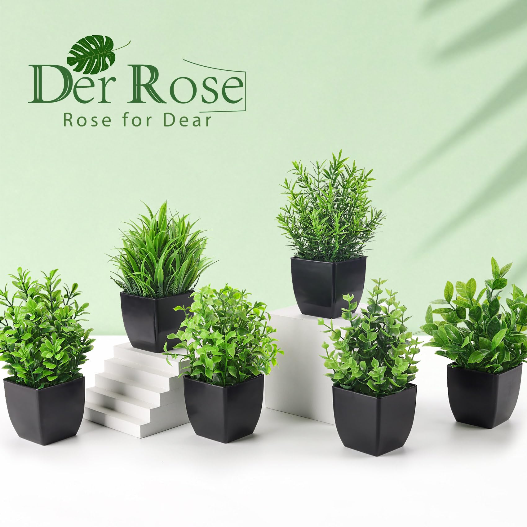 Der Rose 6 Pack Small Fake Plants Artificial Potted Faux Plants in Pot for Home Office Farmhouse Bathroom Shelf Decor Indoor
