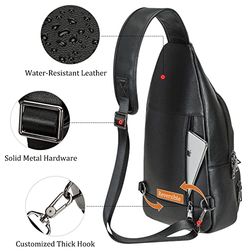 Polare Cowhide Leather Sling Chest Shoulder Bag Waterproof Crossbody Casual Daypack