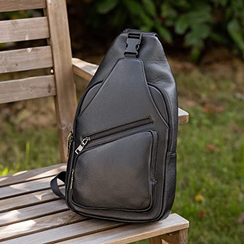 Polare Cowhide Leather Sling Chest Shoulder Bag Waterproof Crossbody Casual Daypack