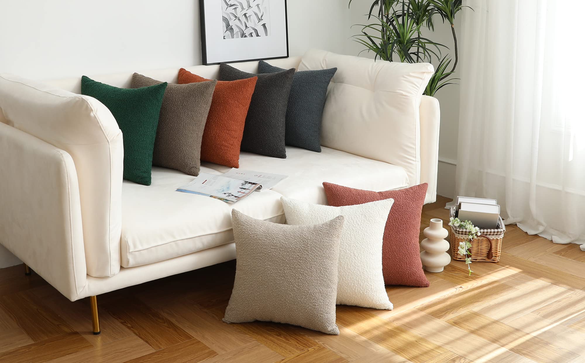 Jeneoo Black Decorative Square Thick Throw Pillow Covers Boucle Couch Cushion Case for Livingroom Sofa Decor, Set of 2, 18 x 18 Inch