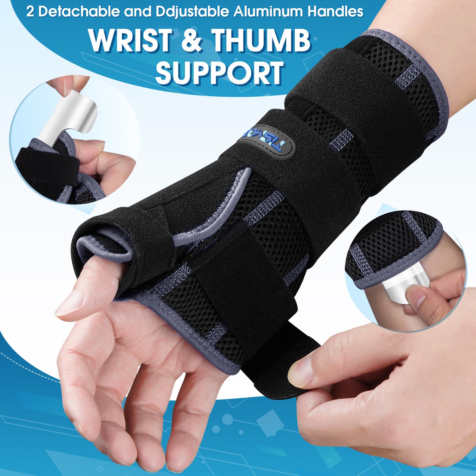TISMOD Carpal Tunnel Wrist Brace with Thumb Support,Adjustable Thumb Spica Splint Right Left Hand,Wrist Guard for Arthritis,Tendonitis,Pain,syndrome,De Quervain's Tenosynovitis Women & Men