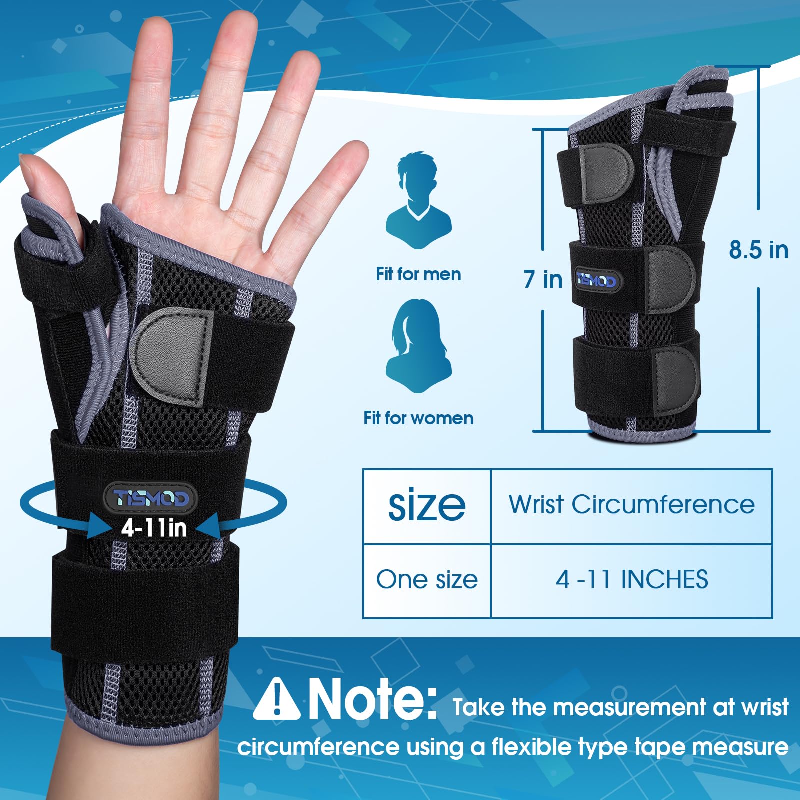 TISMOD Carpal Tunnel Wrist Brace with Thumb Support,Adjustable Thumb Spica Splint Right Left Hand,Wrist Guard for Arthritis,Tendonitis,Pain,syndrome,De Quervain's Tenosynovitis Women & Men