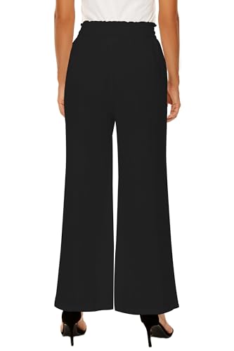 LNX Linen Pants for Women High Waisted Wide Leg Drawstring Casual Loose Pants with Pockets Black