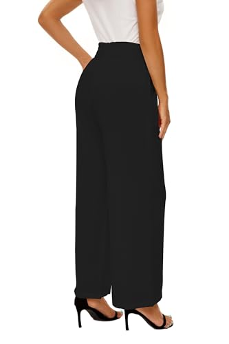 LNX Linen Pants for Women High Waisted Wide Leg Drawstring Casual Loose Pants with Pockets Black