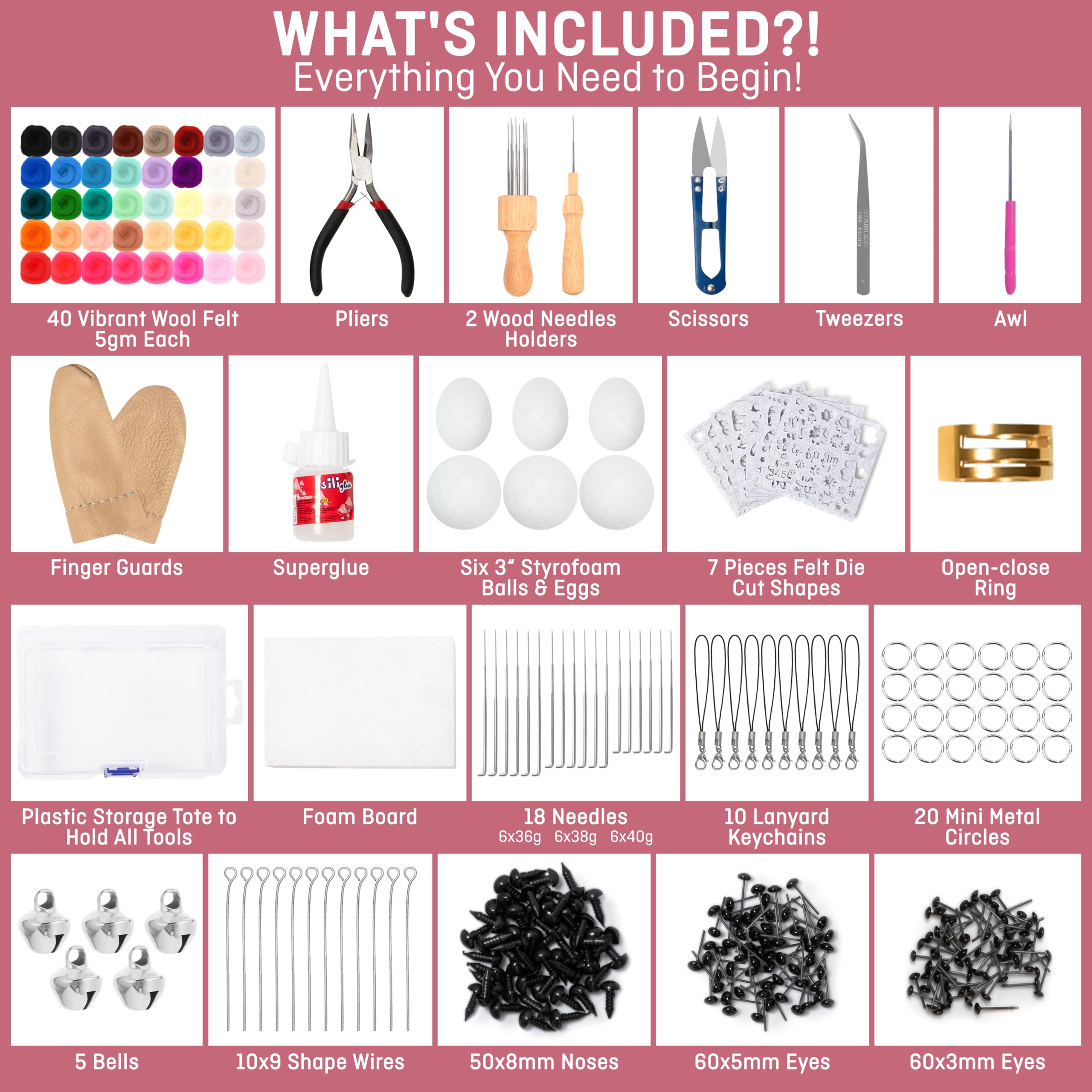 WOOLfully Fun Needle Felting Kit - Beginner Art Craft Kit - Wool Roving, Styrofoam Balls & Eggs - DIY Decor for Adults