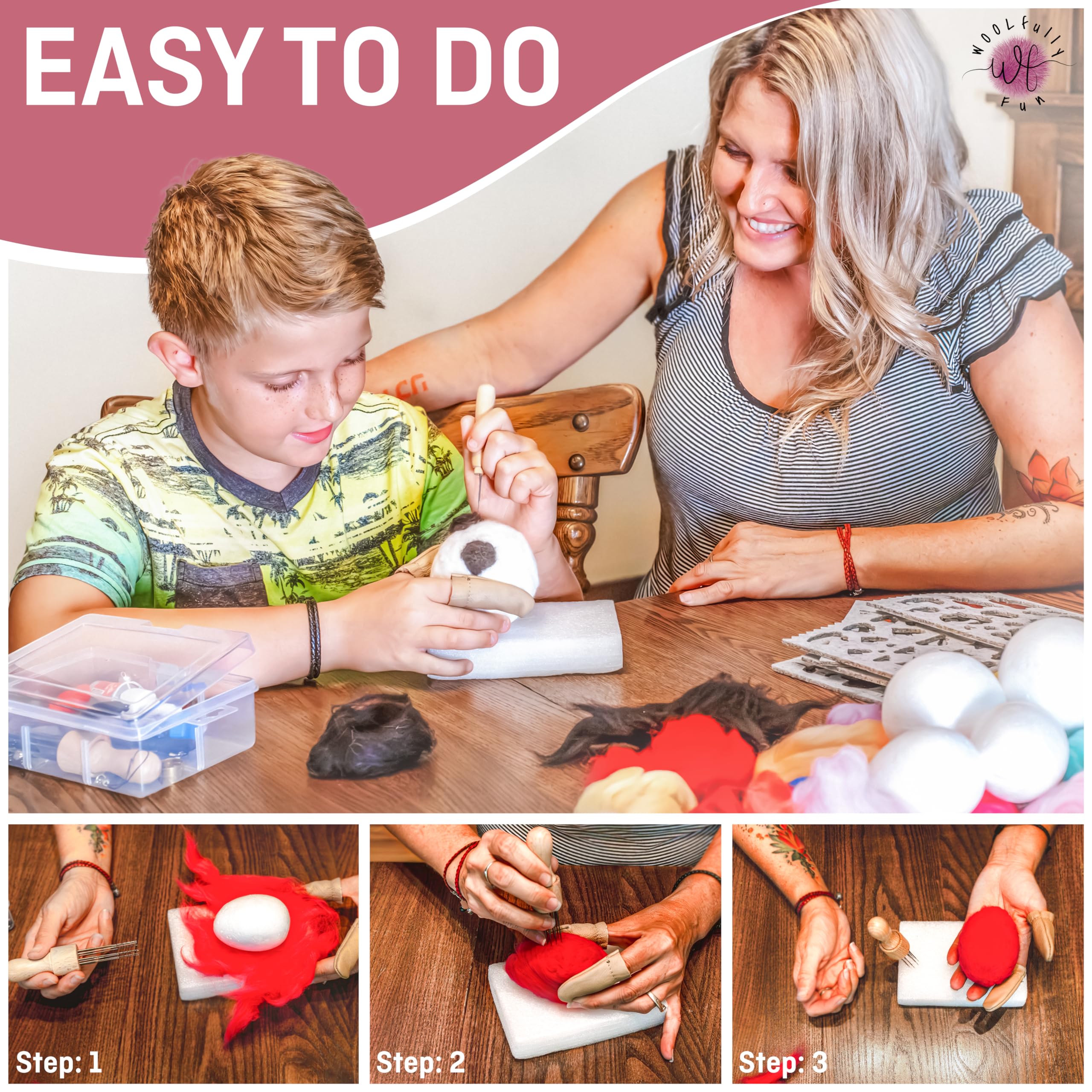 WOOLfully Fun Needle Felting Kit - Beginner Art Craft Kit - Wool Roving, Styrofoam Balls & Eggs - DIY Decor for Adults