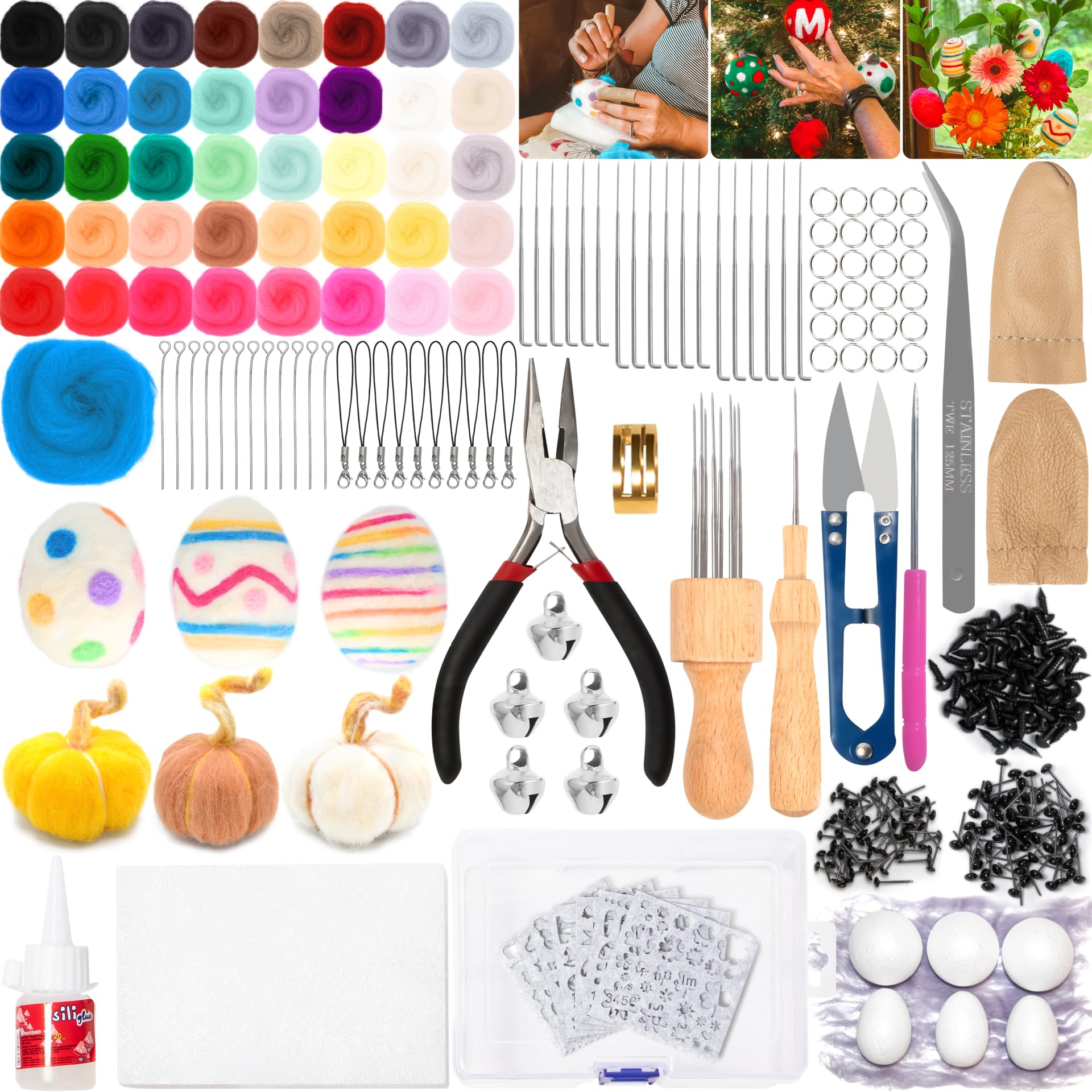 WOOLfully Fun Needle Felting Kit - Beginner Art Craft Kit - Wool Roving, Styrofoam Balls & Eggs - DIY Decor for Adults